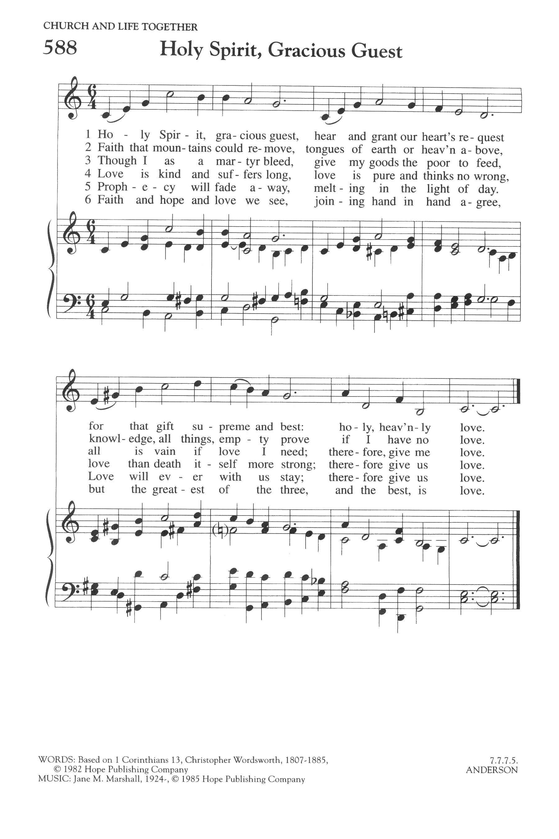 Holy Spirit, Gracious Guest - Hymn Lyrics and Info